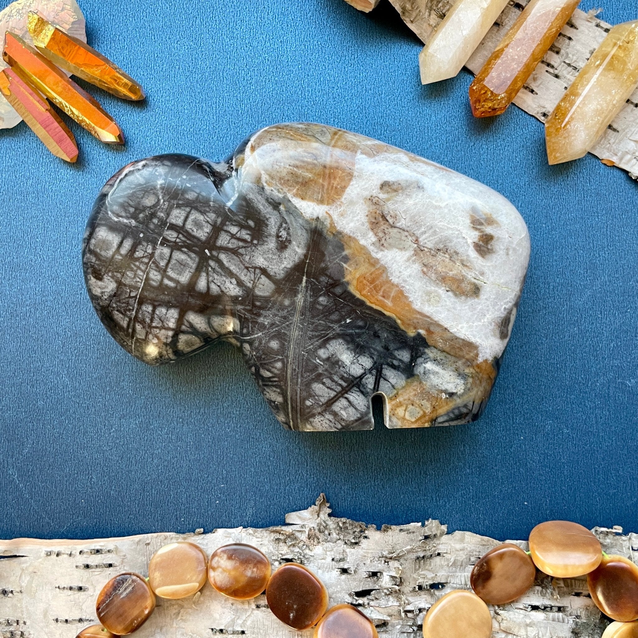 Earth Friend Picasso Marble Buffalo Carving - Dakota Nature LLC