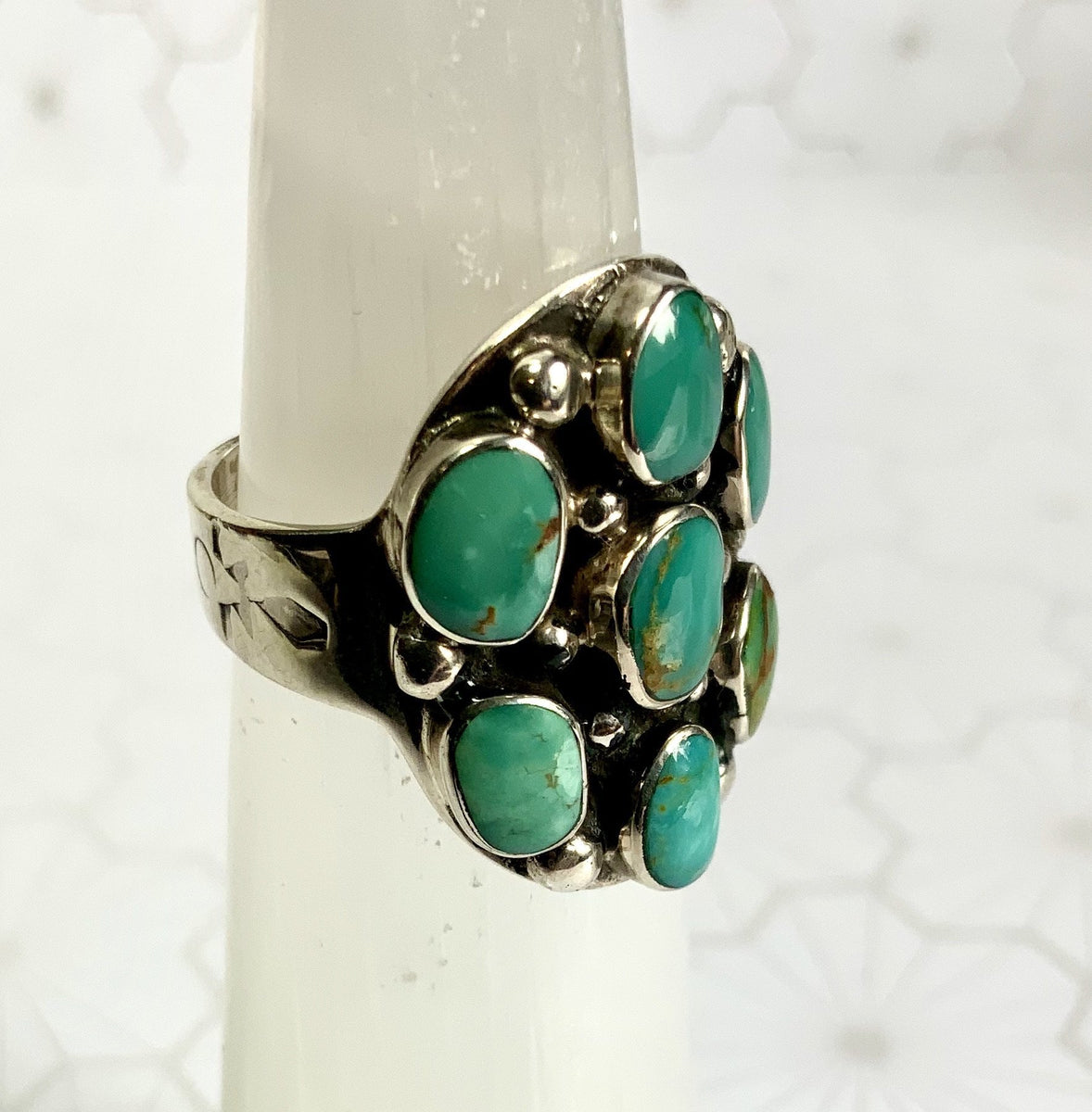 Green Turquoise Flower Inlay Ring - Dakota Nature LLC
