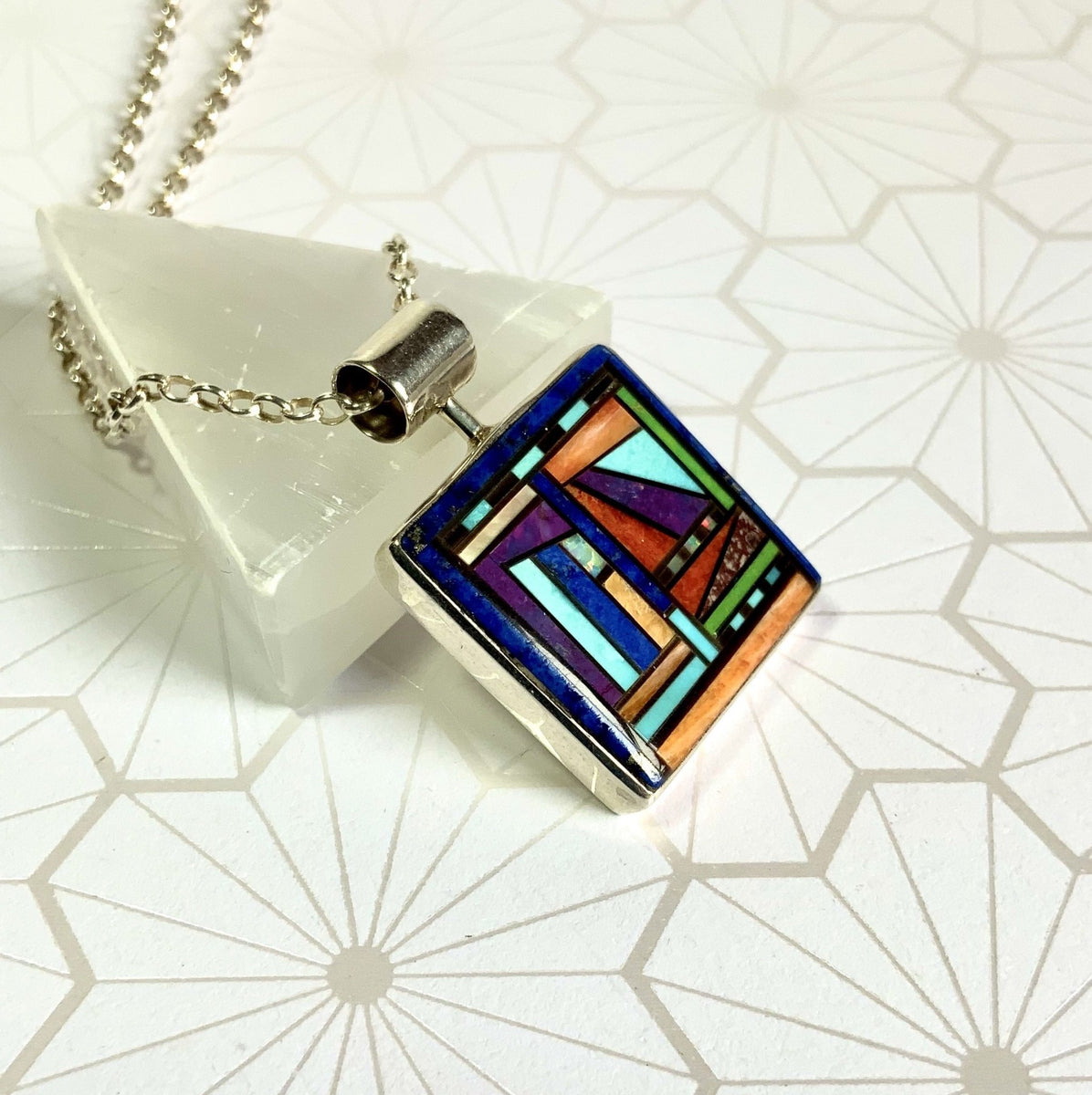 Many Paths Inlay Pendant - Sterling Silver Multi-Stone Turquoise Lapis ...